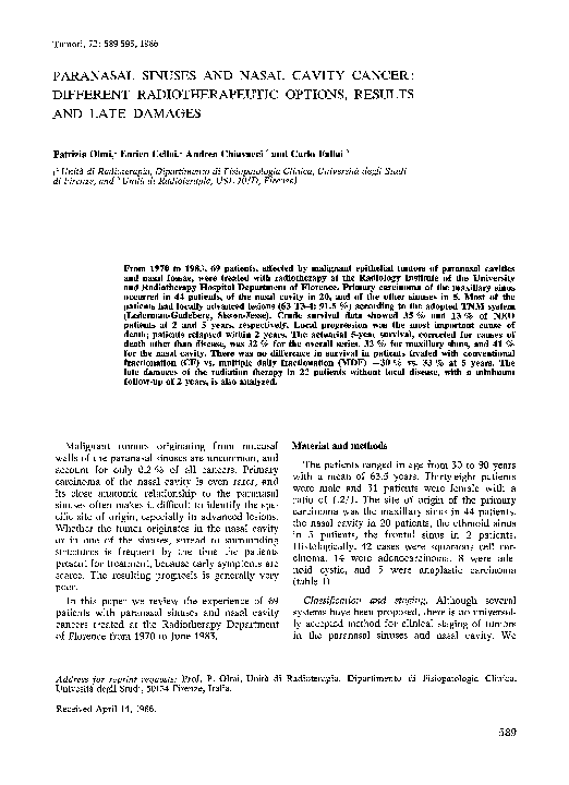 (PDF) Paranasal Sinuses and Nasal Cavity Cancer: Different ...