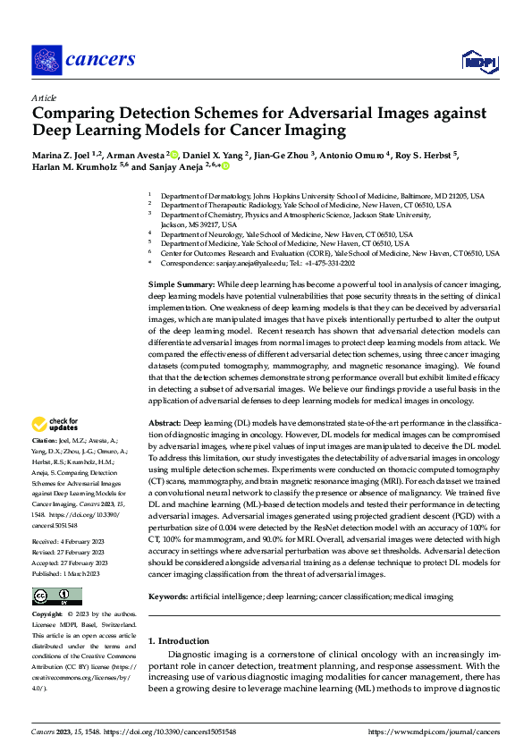 (PDF) Comparing Detection Schemes for Adversarial Images against Deep Learning Models for Cancer ...