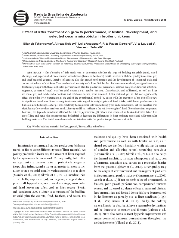 (PDF) Effect of litter treatment on growth performance, intestinal ...