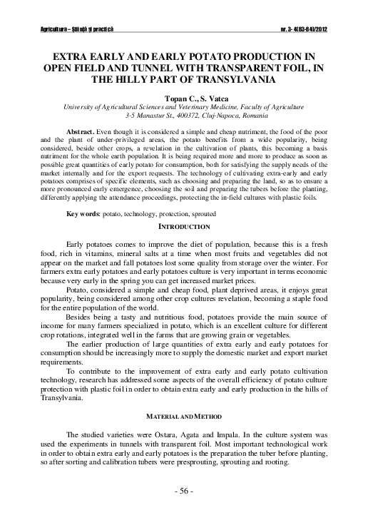 (PDF) Early Potato Cultivation in Hilly Transylvania