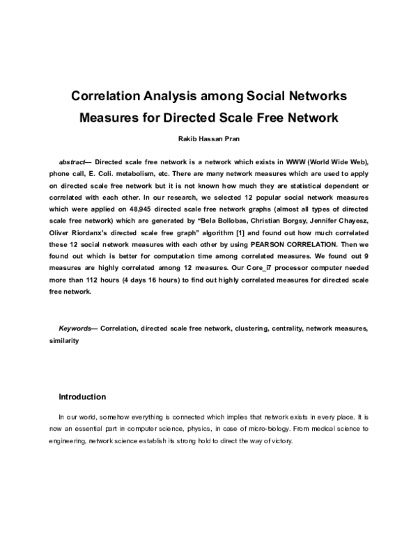 (PDF) Correlations in Social Network Measures