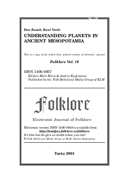 (PDF) Understanding Planets in Ancient Mesopotamia | Raul Veede ...