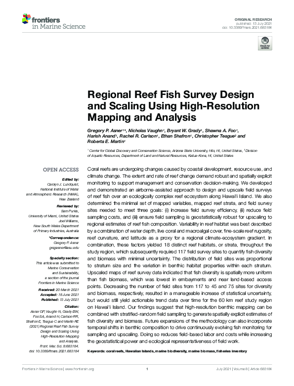 (PDF) Regional Reef Fish Survey Design and Scaling Using High ...