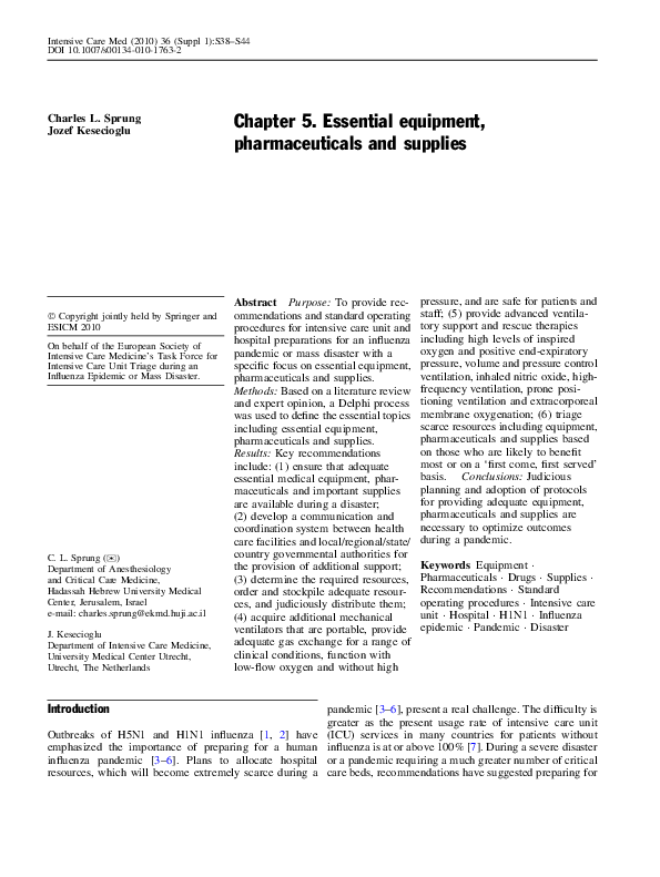 (PDF) Chapter 5. Essential equipment, pharmaceuticals and supplies