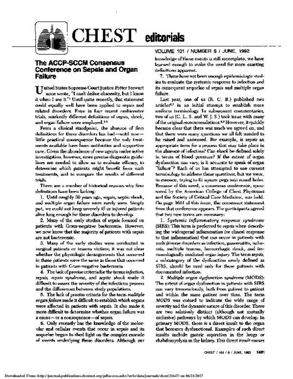 (PDF) The ACCP-SCCM Consensus Conference on Sepsis and Organ Failure