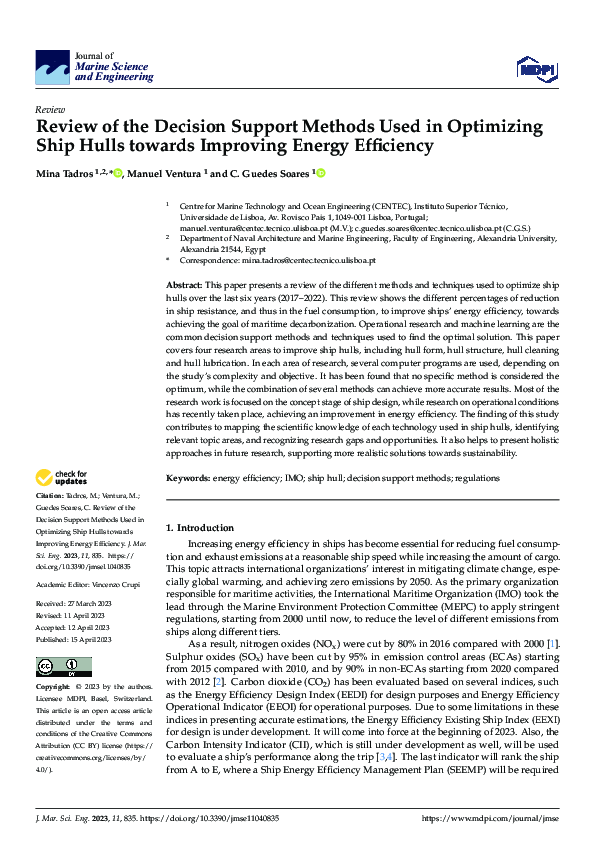 (PDF) Review of the Decision Support Methods Used in Optimizing Ship ... (PDF) Review of the Decision Support Methods Used in Optimizing Ship ...