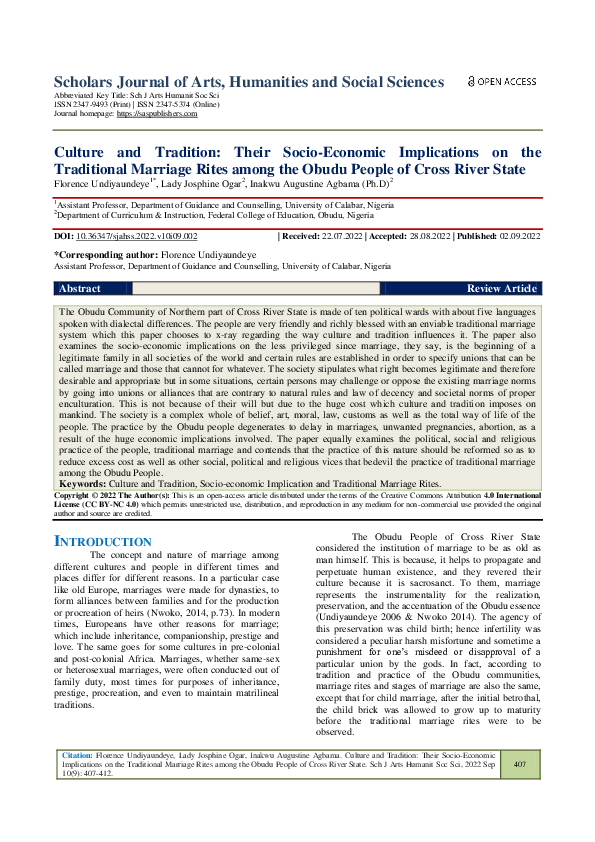 (PDF) Culture and Tradition: Their Socio-Economic Implications on the ...