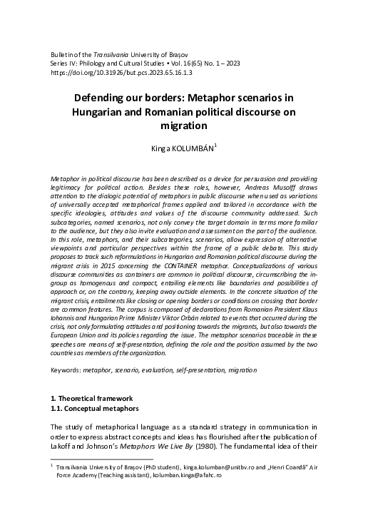 (PDF) Defending our borders: Metaphor scenarios in Hungarian and ...