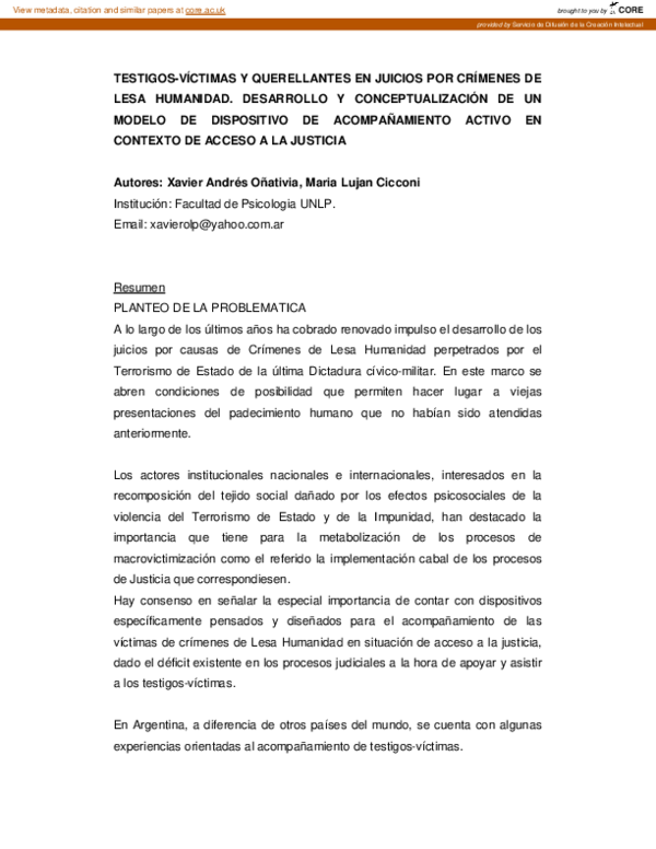 (PDF) Testigos-víctimas y querellantes en juicios por crímenes de lesa ...