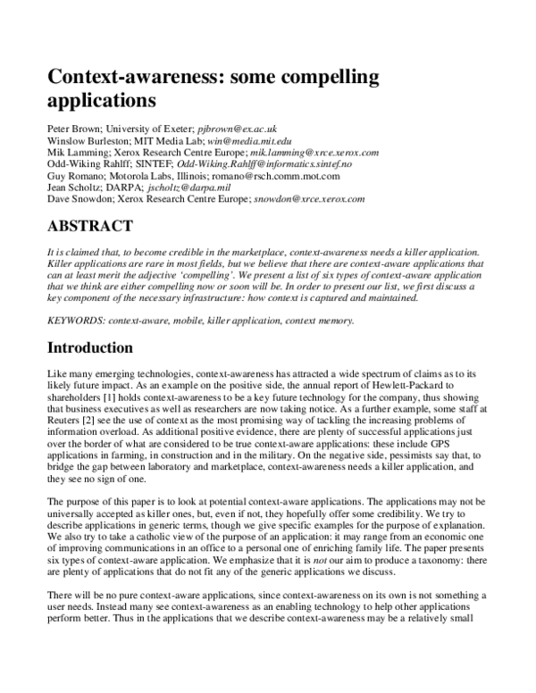 (PDF) Context-awareness: some compelling applications