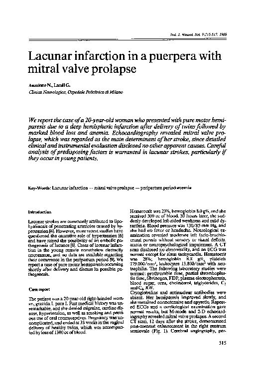 (PDF) Lacunar infarction in a puerpera with mitral valve prolapse