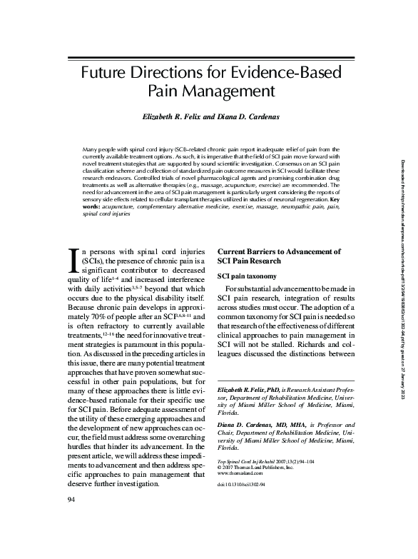 (PDF) Future Directions for Evidence-Based Pain Management