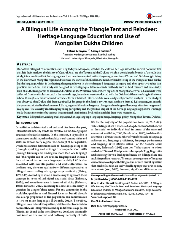 A Bilingual Life Among the Triangle Tent and Reindeer: Heritage ...