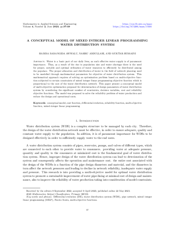 (PDF) Conceptual Model of Mixed-Integer Linear Programming Water ... (PDF) Conceptual Model of Mixed-Integer Linear Programming Water ...