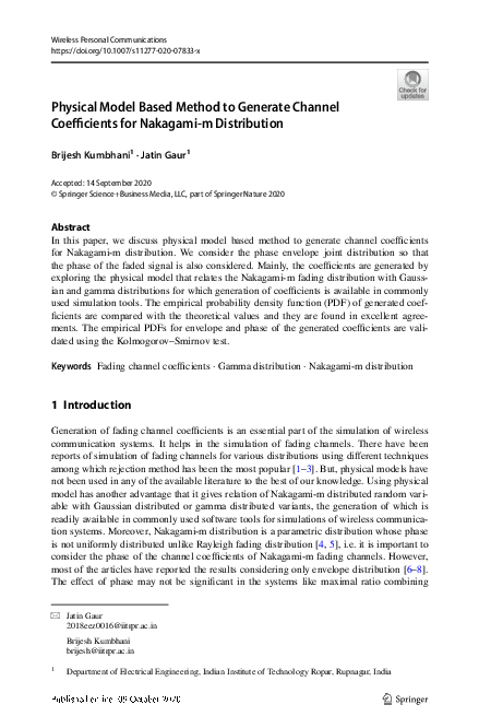 (PDF) Physical Model Based Method to Generate Channel Coefficients for ...