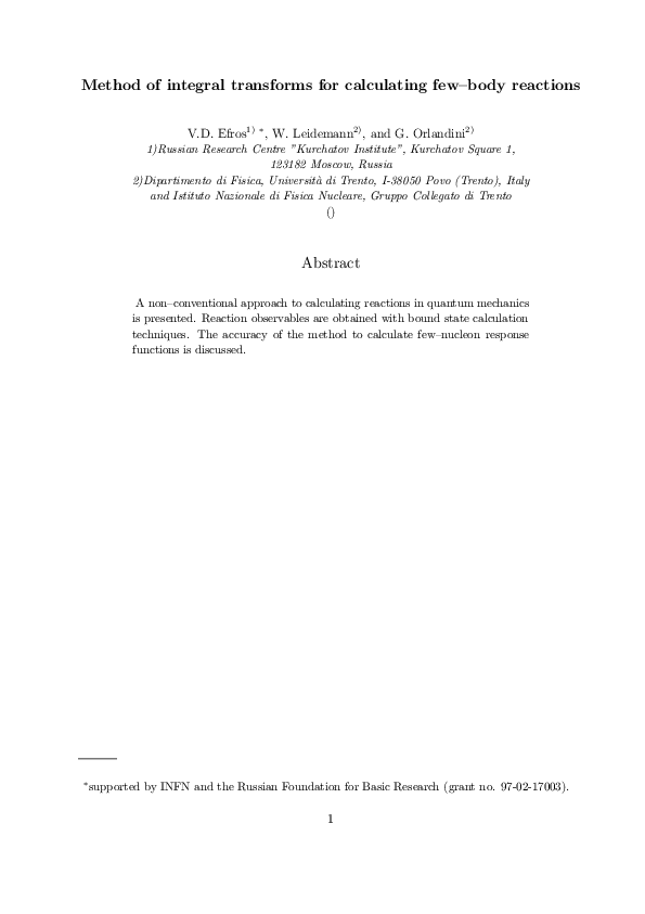 (PDF) Method of integral transforms for calculating few-body reactions
