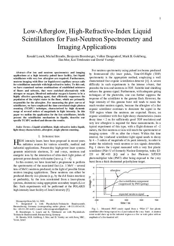 (PDF) Low-Afterglow, High-Refractive-Index Liquid Scintillators for Fast-Neutron Spectrometry ...