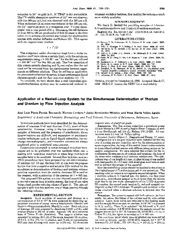 Pdf Application Of A Nested Loop System For The Simultaneous Determination Of Thorium And