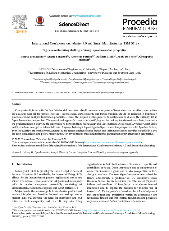 (PDF) Digital manufacturing challenges through open innovation perspective