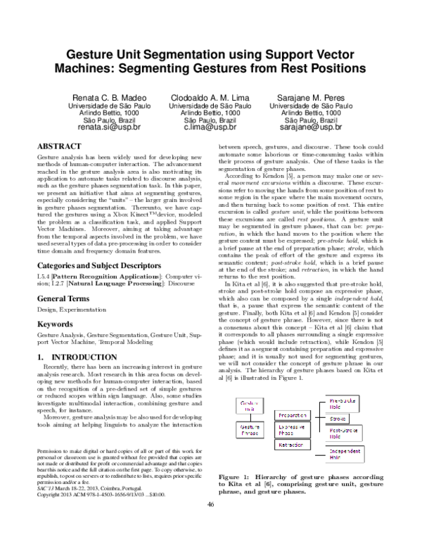 (PDF) Gesture unit segmentation using support vector machines