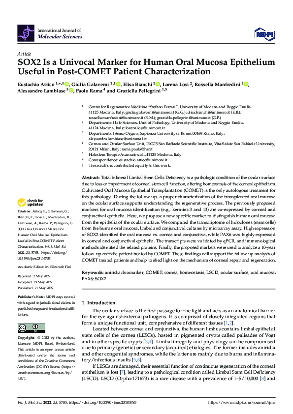 (PDF) SOX2 Is a Univocal Marker for Human Oral Mucosa Epithelium Useful ...
