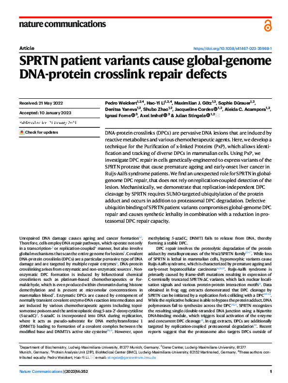 (PDF) SPRTN patient variants cause global-genome DNA-protein crosslink ...