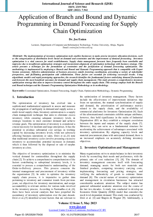(PDF) Application of Branch and Bound and Dynamic Programming in Demand Forecasting for Supply ...