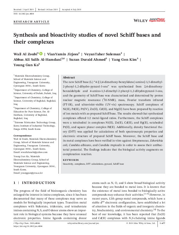(PDF) Synthesis and bioactivity studies of novel Schiff bases and their complexes