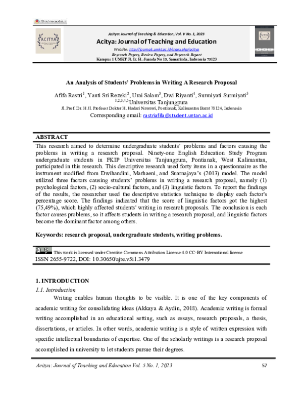 (PDF) An Analysis of Students' Problems in Writing a Research Proposal