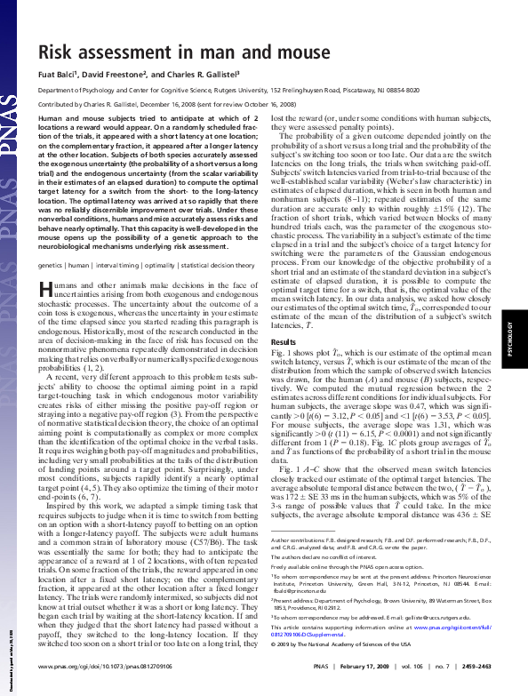 (PDF) Risk assessment in man and mouse | Fuat Balci - Academia.edu