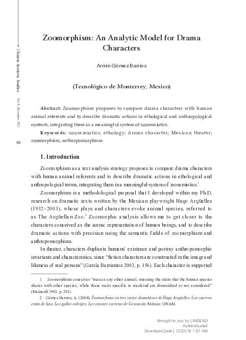 (PDF) Zoomorphism: An Analytic Model for Drama Characters