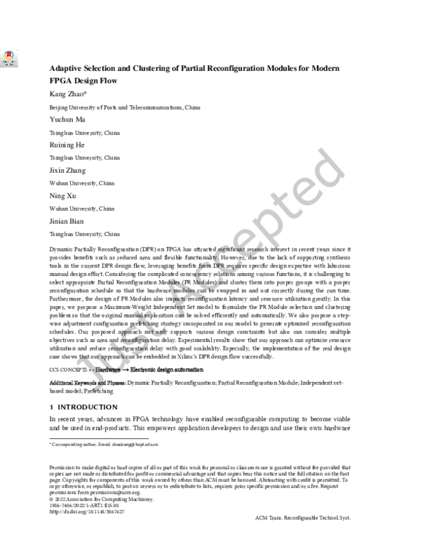 (PDF) Adaptive Selection and Clustering of Partial Reconfiguration Modules for Modern FPGA ...