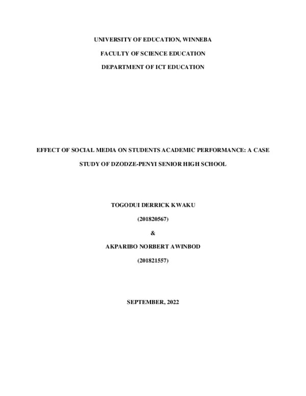 (PDF) UNIVERSITY OF EDUCATION, WINNEBA FACULTY OF SCIENCE EDUCATION ...