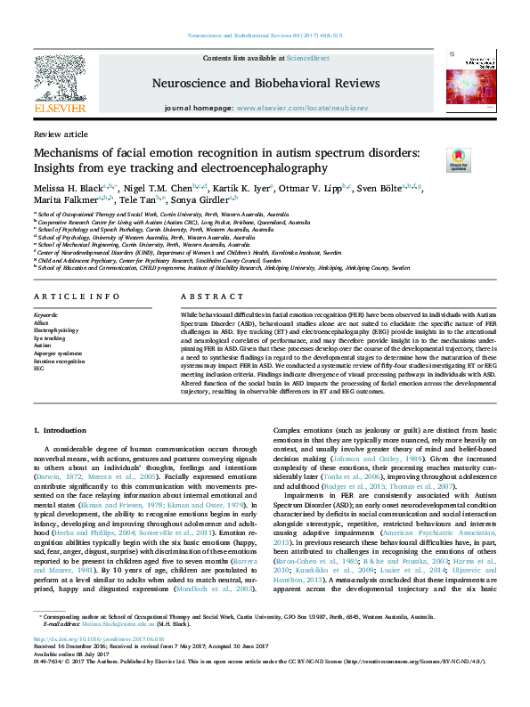 (PDF) Mechanisms of facial emotion recognition in autism spectrum ...
