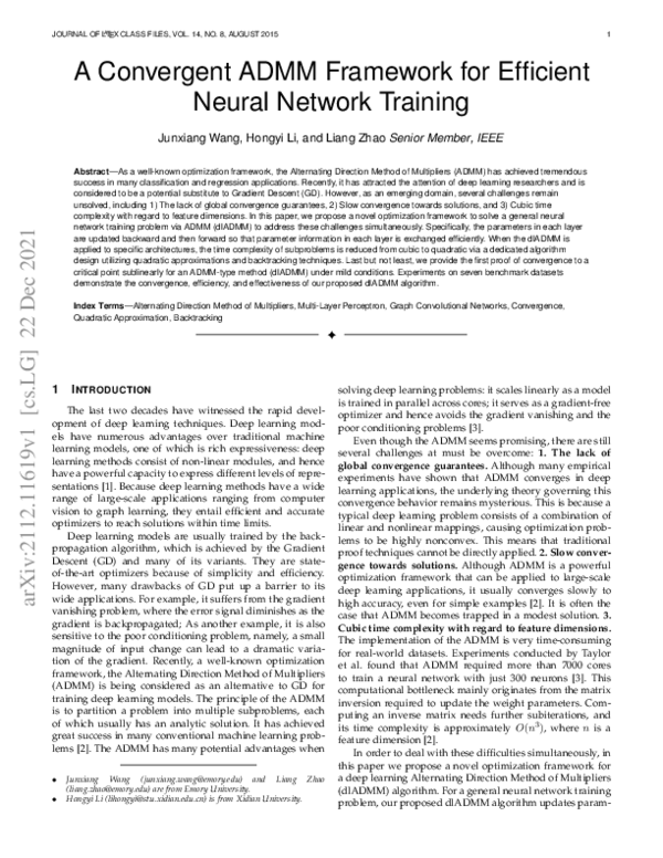 (PDF) A Convergent ADMM Framework for Efficient Neural Network Training
