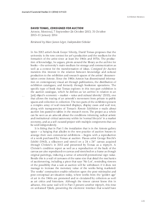(PDF) Exhibition Review: David Tomas, Consigned for Auction