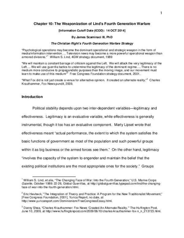 (PDF) Book 2, Chapter 10: The Weaponization of Lind's Fourth Generation Warfare | James ...