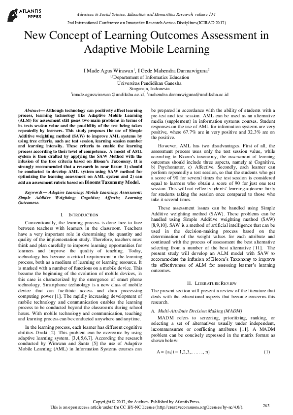 (PDF) New Concept of Learning Outcomes Assessment in Adaptive Mobile Learning | I Made Agus ...