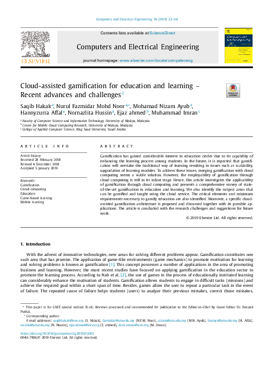 (PDF) Cloud-assisted gamification for education and learning – Recent ...