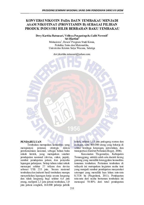 (PDF) Konversi Nikotin Pada Daun Tembakau Menjadi Asam Nikotinat ...