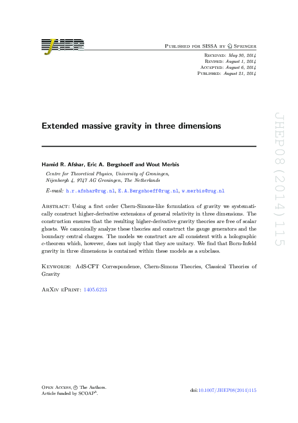 (PDF) Extended massive gravity in three dimensions