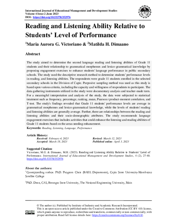 (PDF) Reading and Listening Ability Relative to Students’ Level of ...