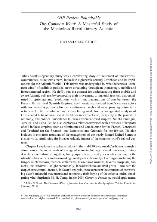 (PDF) The Common Wind: A Masterful Study of the Masterless ...