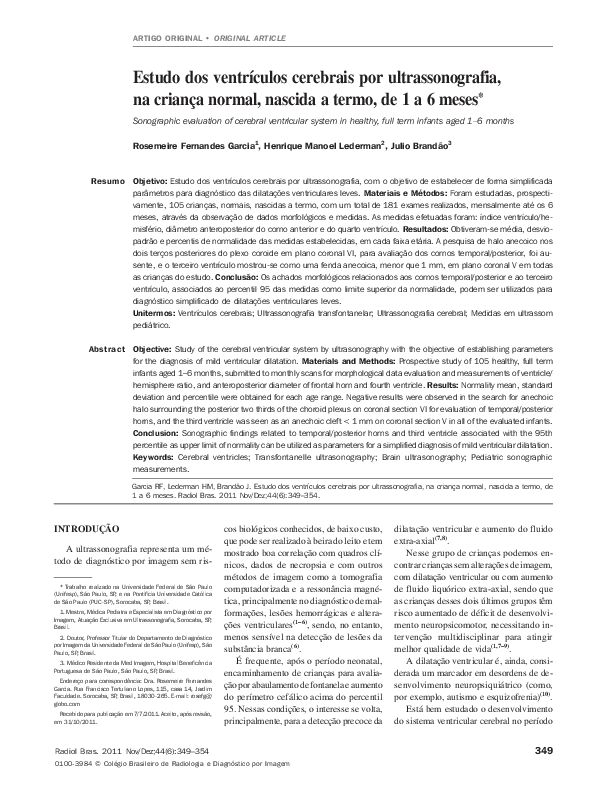 (PDF) Estudo dos ventrículos cerebrais por ultrassonografia, na criança ...