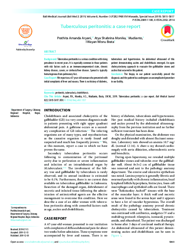(PDF) Tuberculous peritonitis: a case report