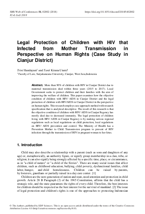 (PDF) Legal Protection of Children with HIV that Infected from Mother ...
