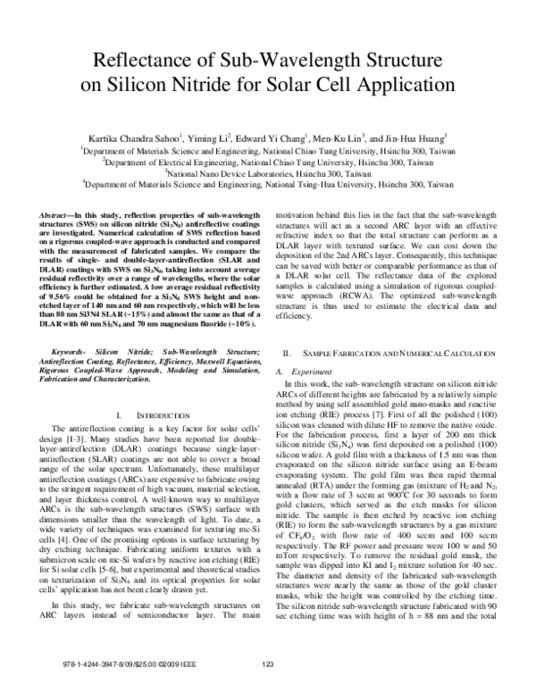 (PDF) Reflectance of Sub-Wavelength Structure on Silicon Nitride for ...