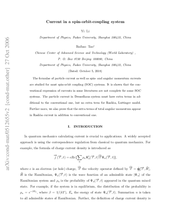 (PDF) Current in a spin-orbit-coupling system