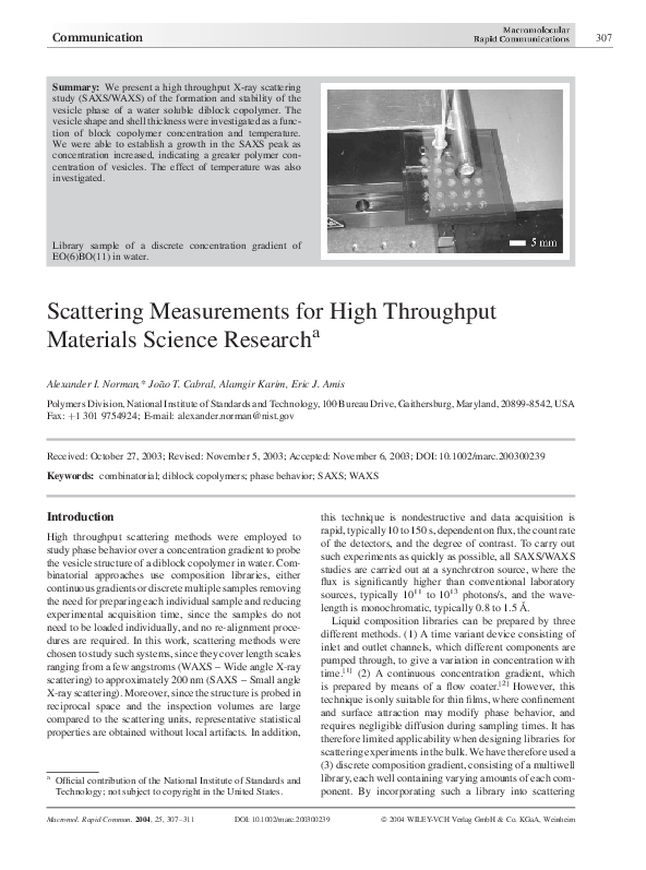 (PDF) Scattering Measurements for High Throughput Materials Science ...