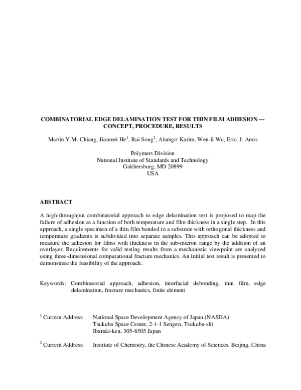 (PDF) Combinatorial Edge Delamination Test for Thin Film Adhesion ...